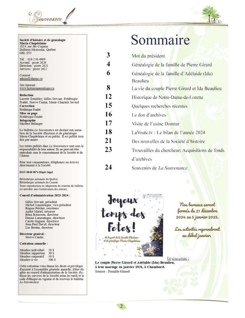 La Souvenance 2024 : Famille Pierre Girard et Adélaïde Beaulieu ...